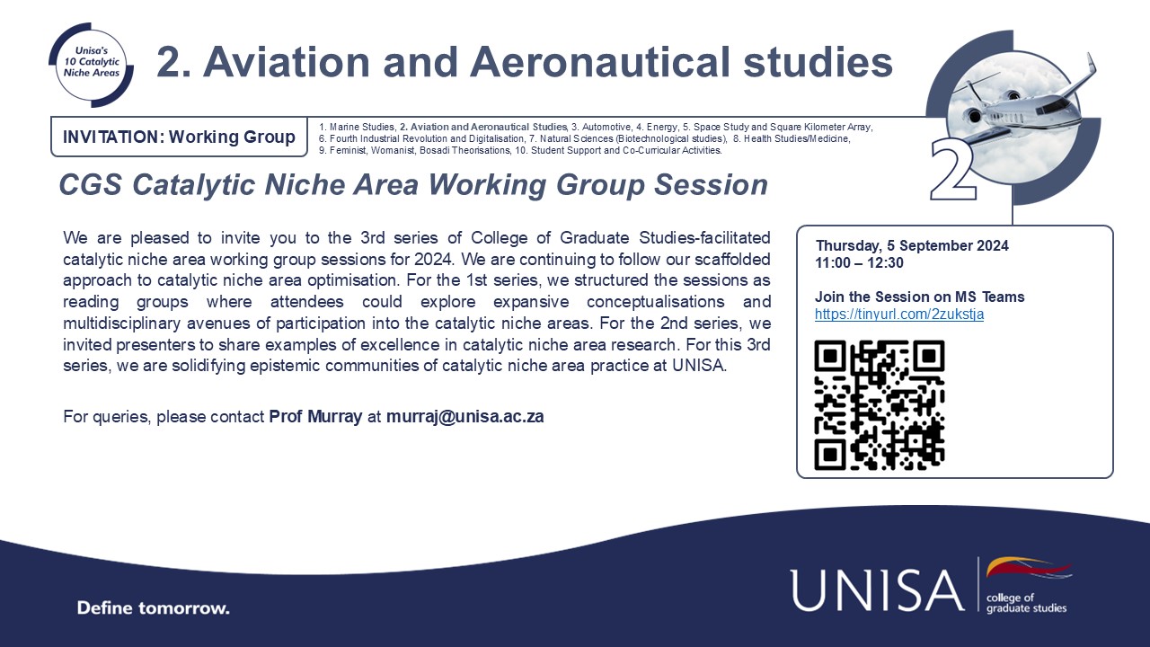 CGS Catalytic Niche Area Working Group session: 'Aviation and Aeronautical Studies'